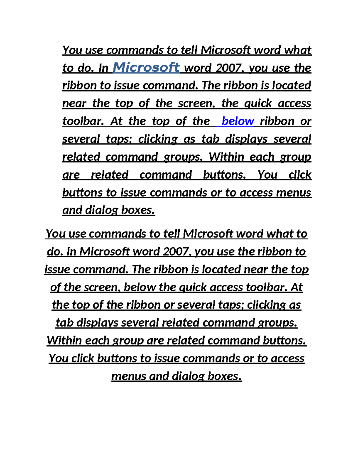 MS Word 2007 Commands & Ribbon Overview (17-10-2025 VM) - Studocu