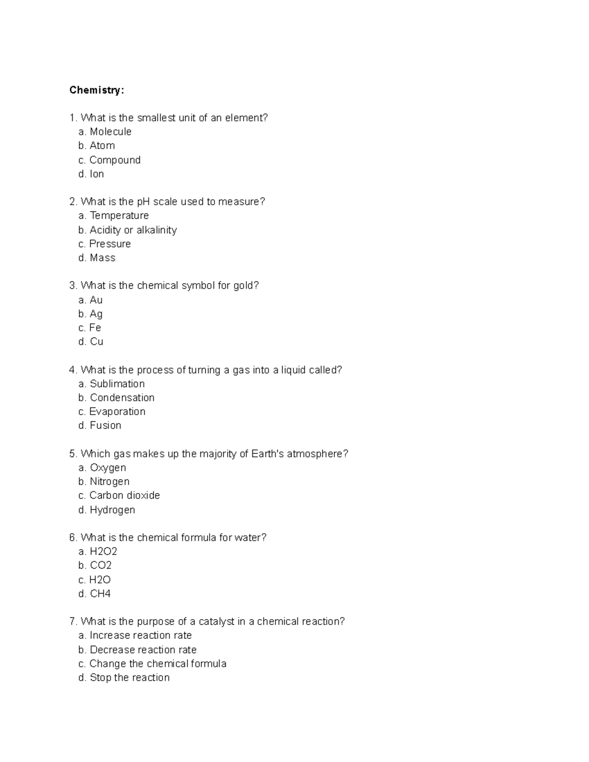 Chemistry: Sample Questions for Exam Preparation - Studocu