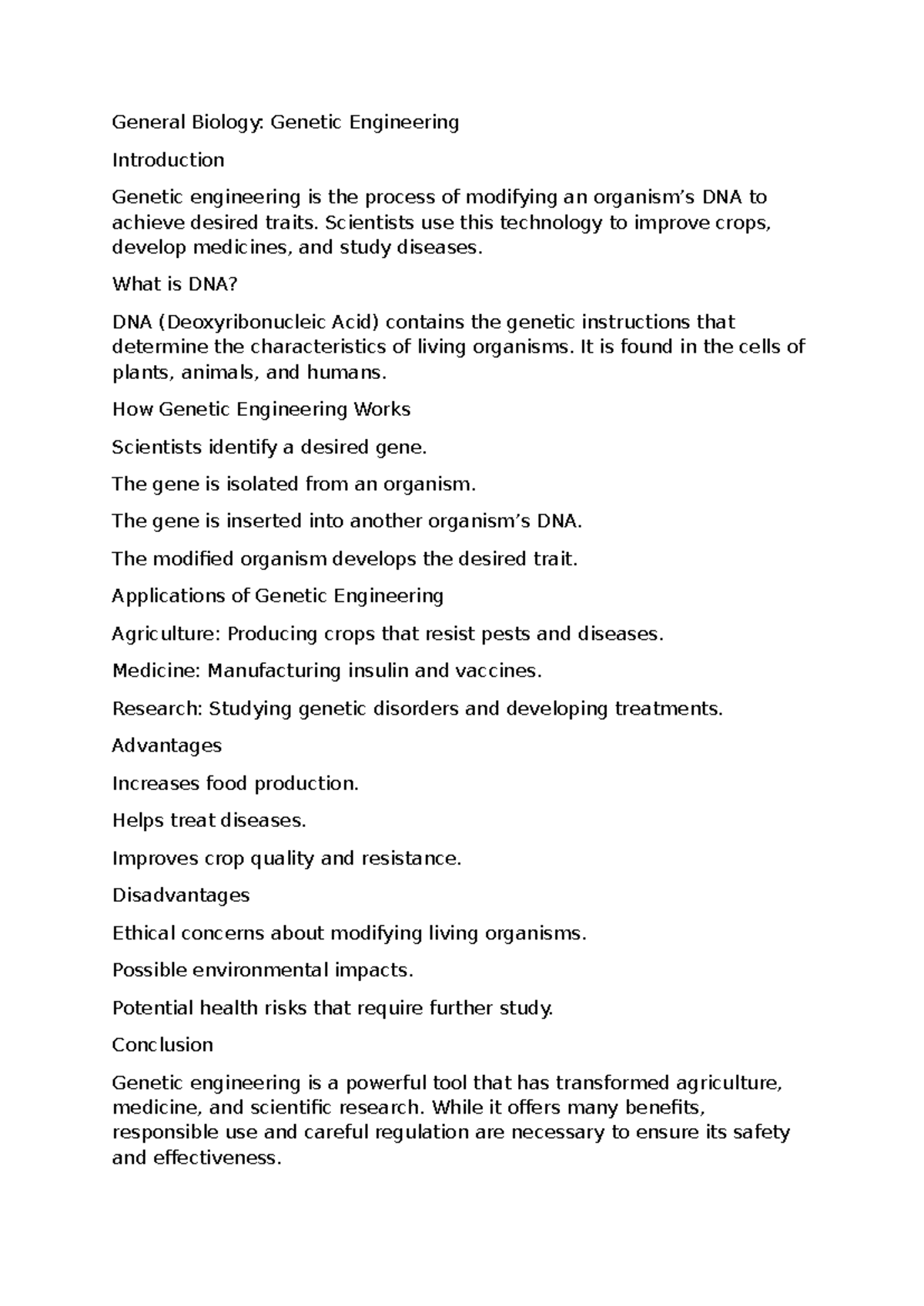 General Biology: Intro to Genetic Engineering and Its Applications ...
