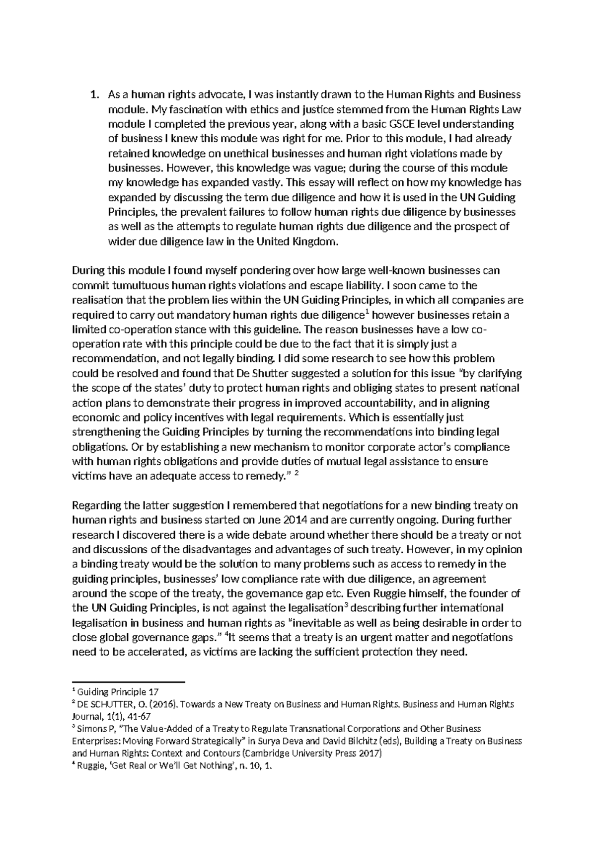 Human Rights and Business: Reflective Essay (Module Code: LBXXX) - Studocu
