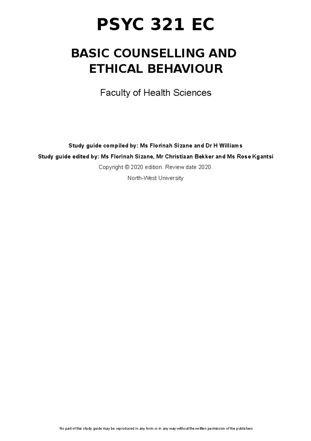 PSYC321 Study Guide 2022 English-1 - PSYC 321 EC BASIC COUNSELLING AND ...