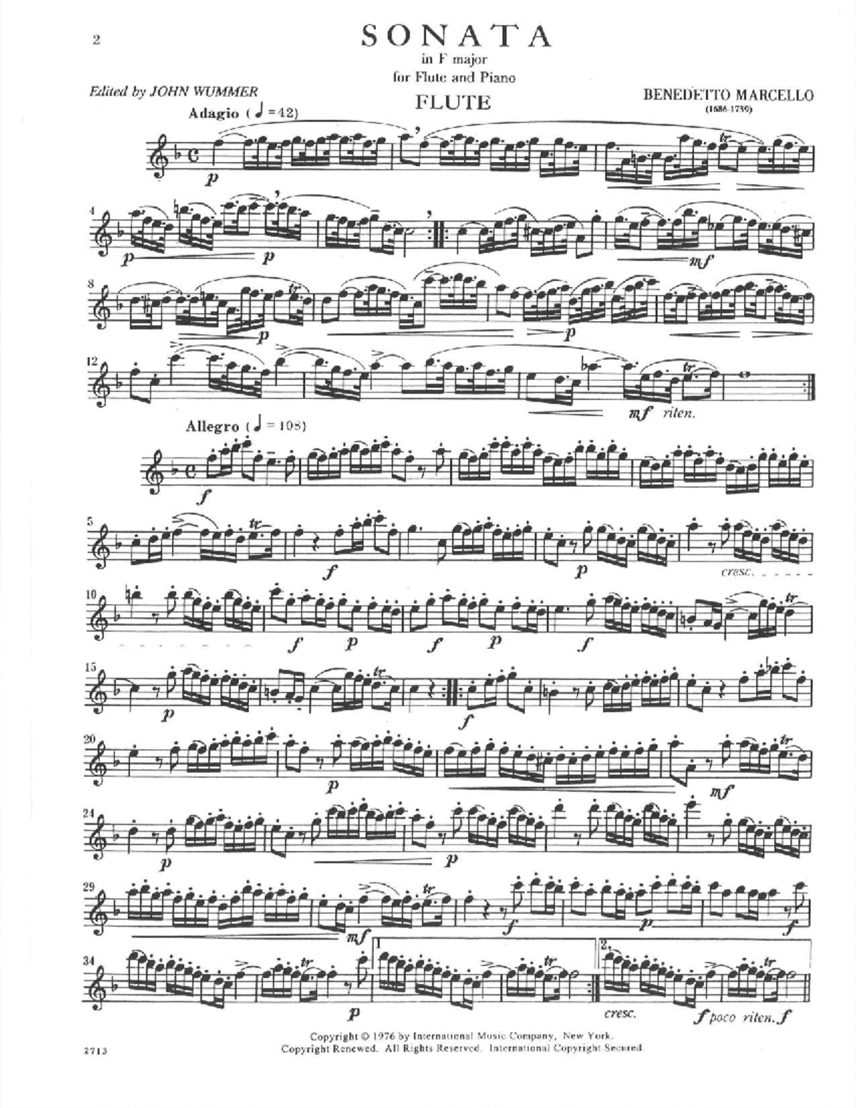 Sonata in F Major for Flute and Piano - Edited by John Wummer - Studocu