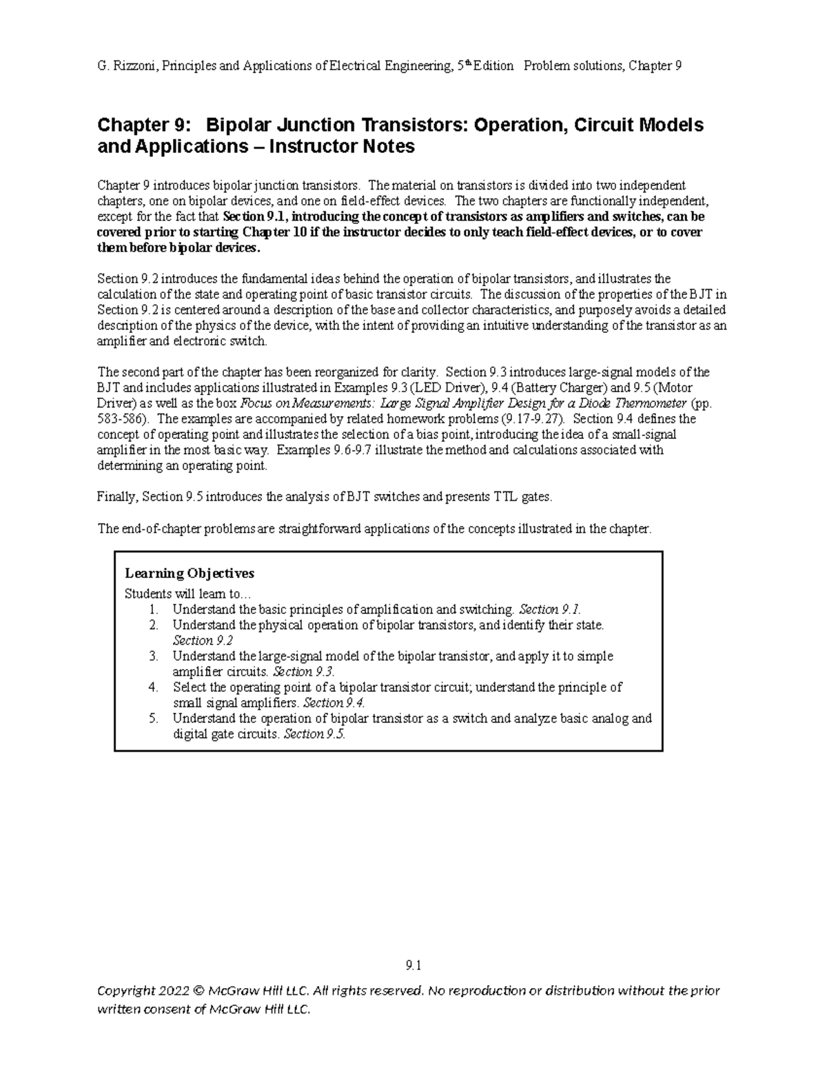 Rizzoni Principles 7e Ch09 ISM: Bipolar Junction Transistors Explained - Studocu