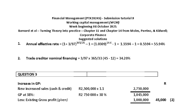 2025 FTX2024S WCM Homework & MCQ Solutions: Working Capital Management - Studocu