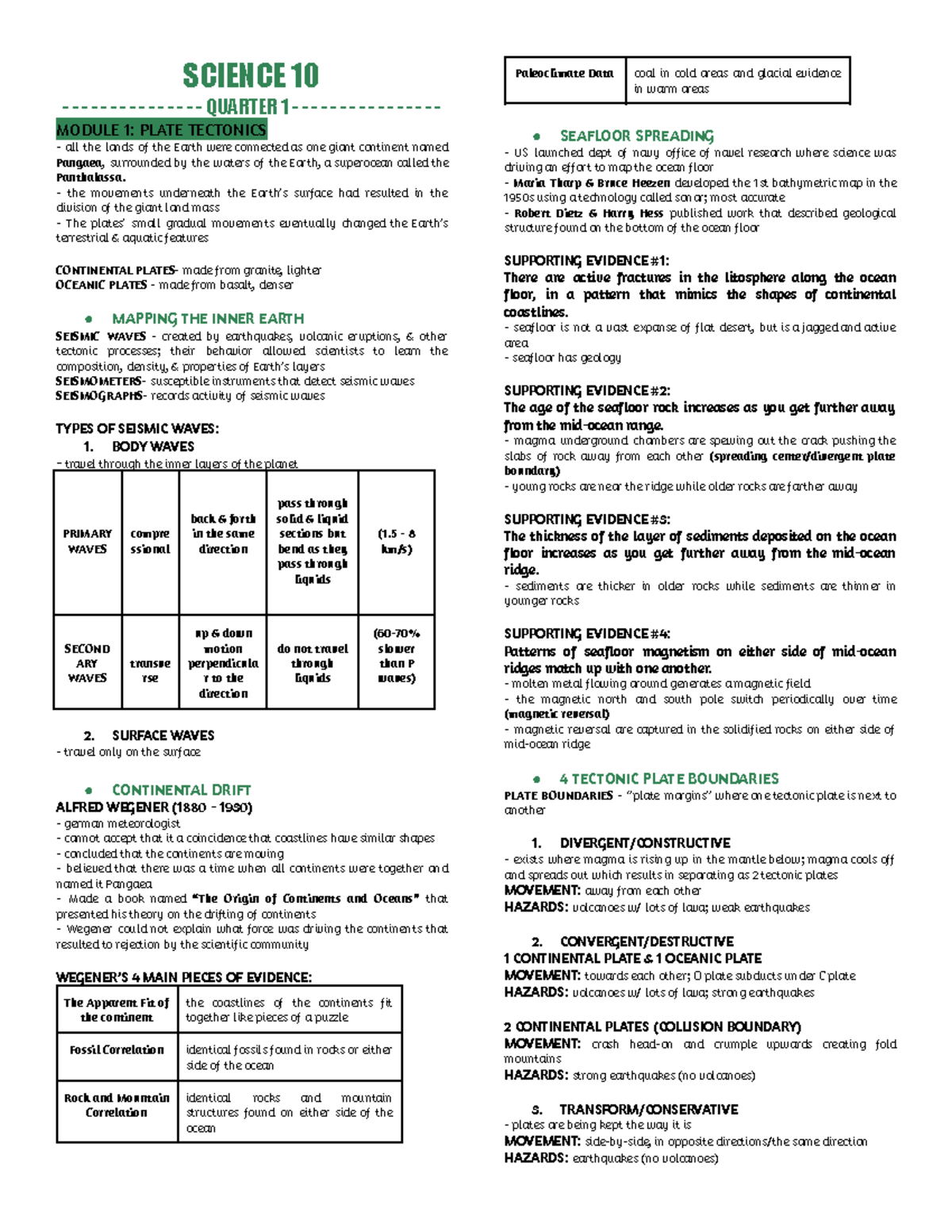Science 10 Notes - SCIENCE 10 - QUARTER 1 - MODULE 1: PLATE TECTONICS ...