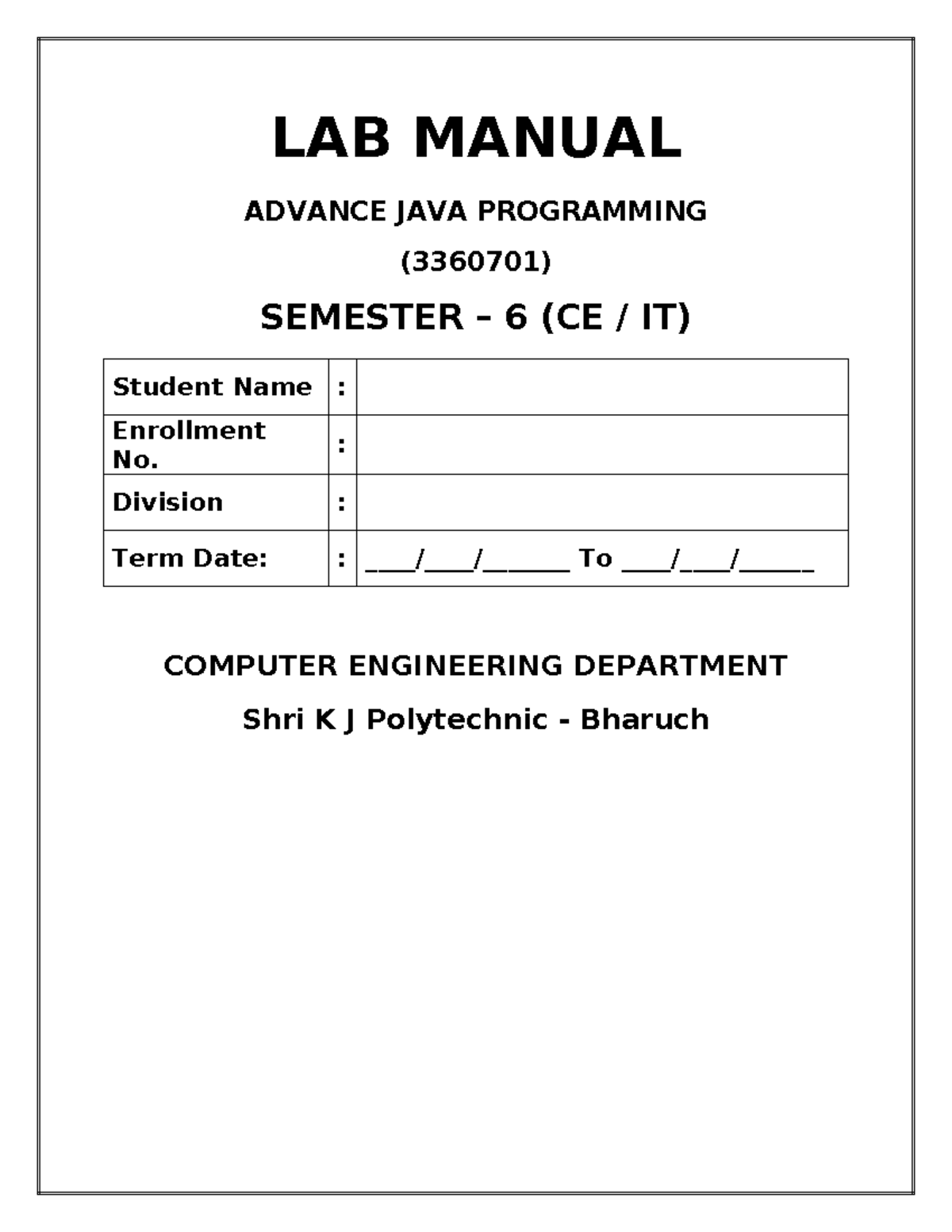 AD JAVA Lab Manual T222 - LAB MANUAL ADVANCE JAVA PROGRAMMING (3360701) SEMESTER – 6 (CE / IT ...