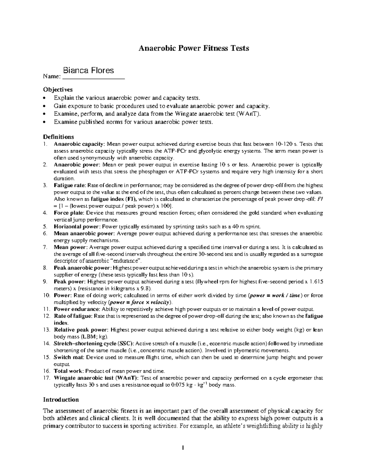 Title: LAB 3 - Anaerobic Power Fitness Tests and WAnT Protocol - Studocu