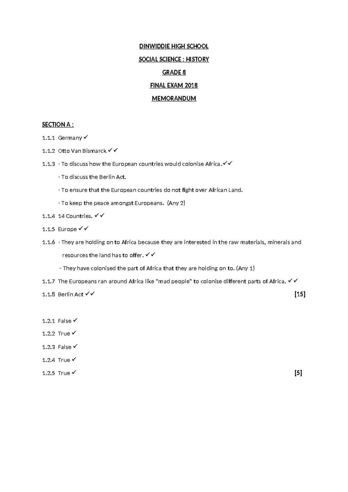DINWIDDIE HIGH SCHOOL SOCIAL SCIENCE: GRADE 8 HISTORY FINAL EXAM 2018 ...