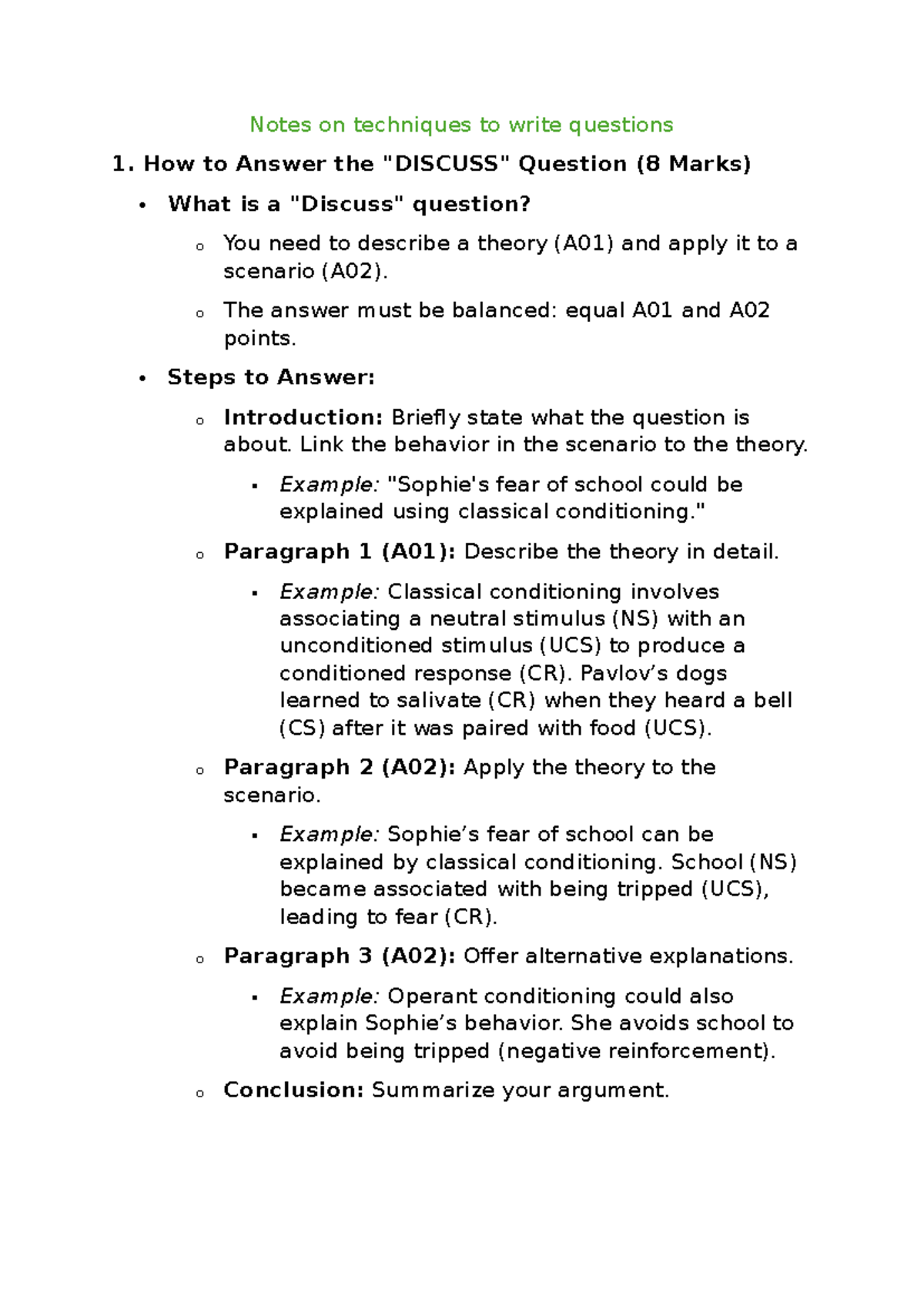 Notes on techniques to write questions - How to Answer the "DISCUSS ...