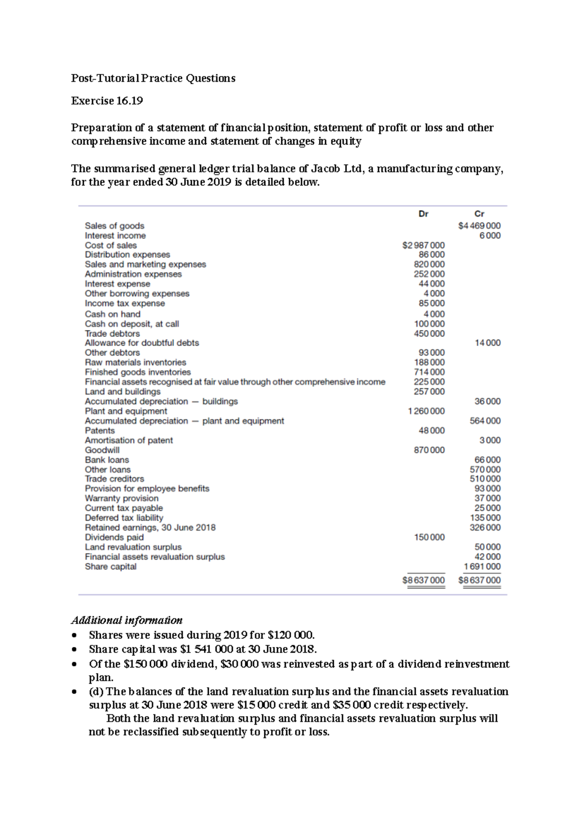 Post-Tutorial Practice Questions ACCT2542 T2 2019 Topic 1 - Warning: TT ...