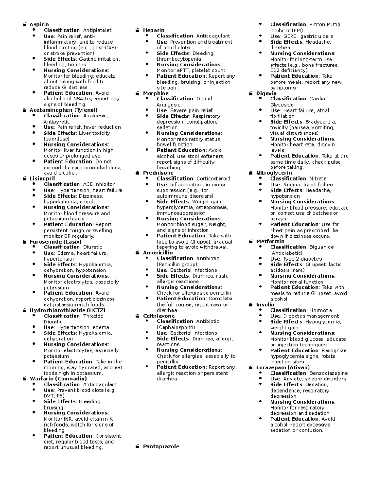 Pharmacology Notes: Drug Classifications & Nursing Considerations - Studocu