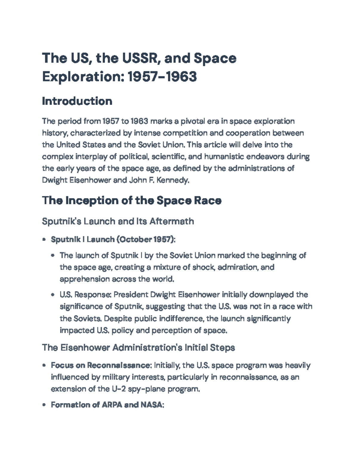 The US and USSR in Space Exploration: A 1957-1963 Overview - The US ...