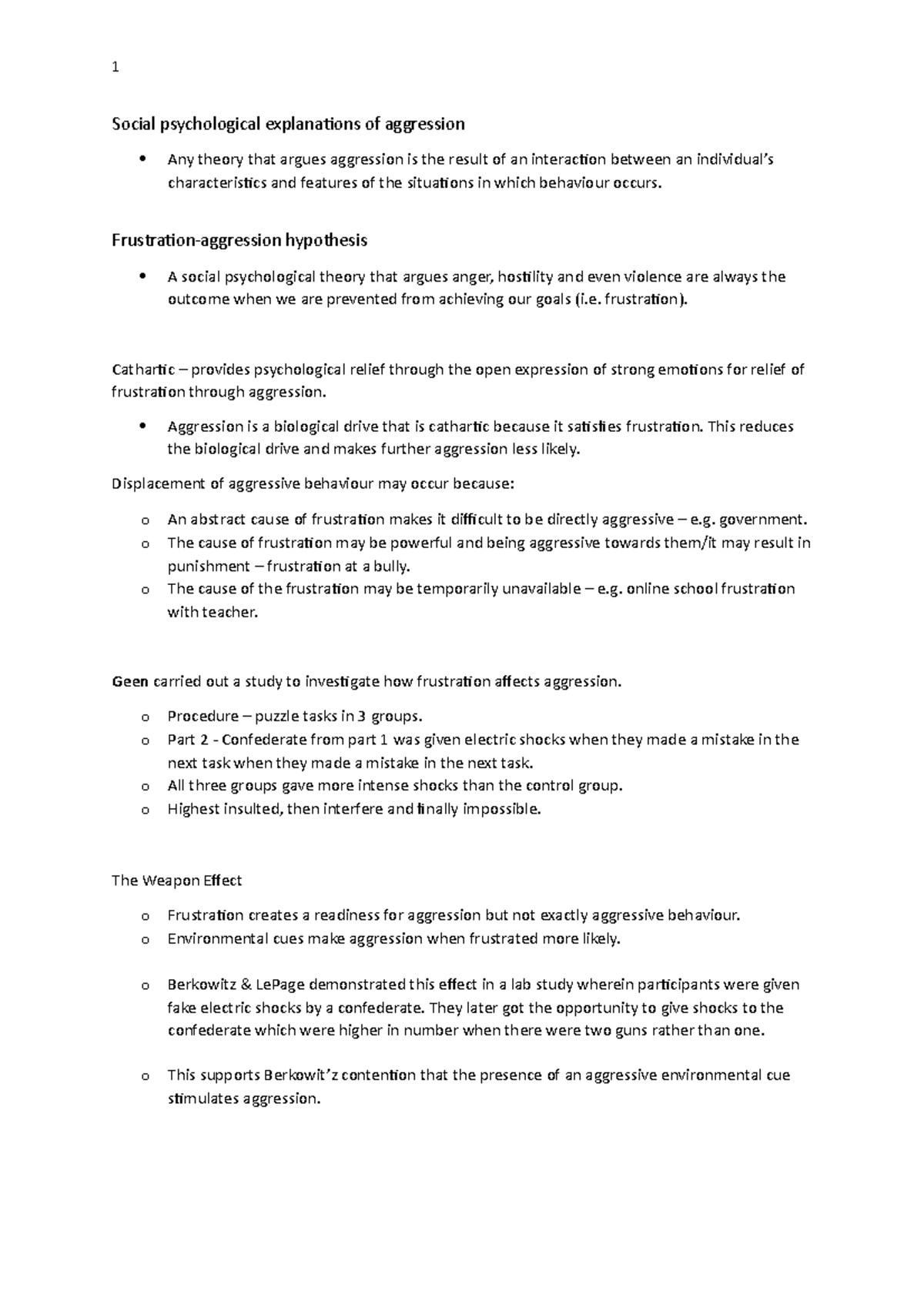 Social psychological explanations of aggression - Frustration ...