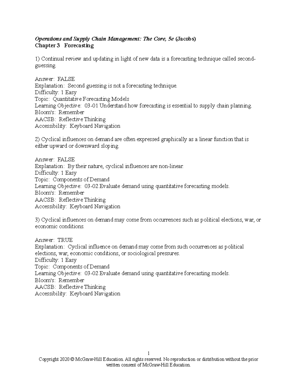 Jacobs 5e Chapter 03 TB Forecasting Answer Key and Explanations - Studocu