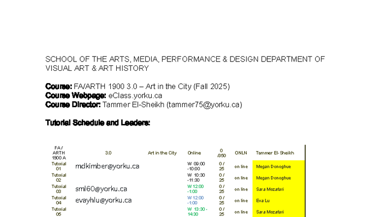 ARTH 1900 3.0 Art in the City Fall 2025 Course Syllabus - Studocu