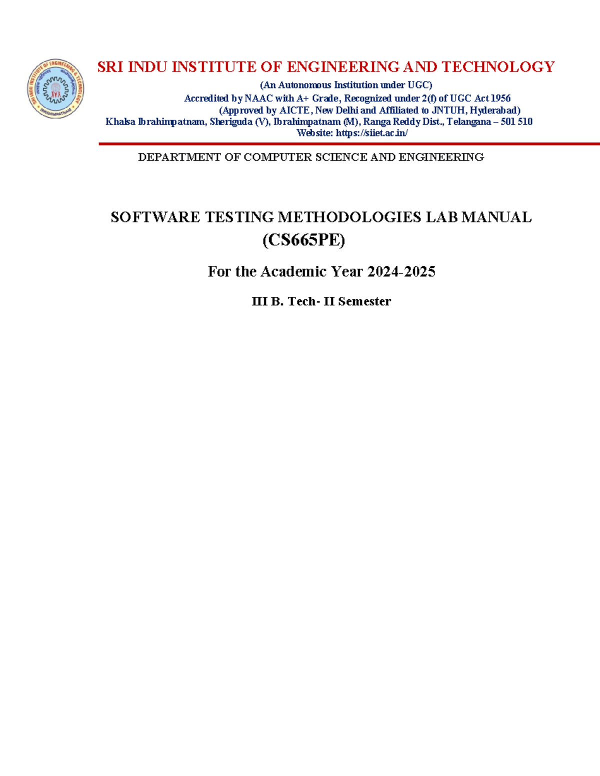 STM LAB Manual (CS665PE) for Software Testing Methodologies - Studocu
