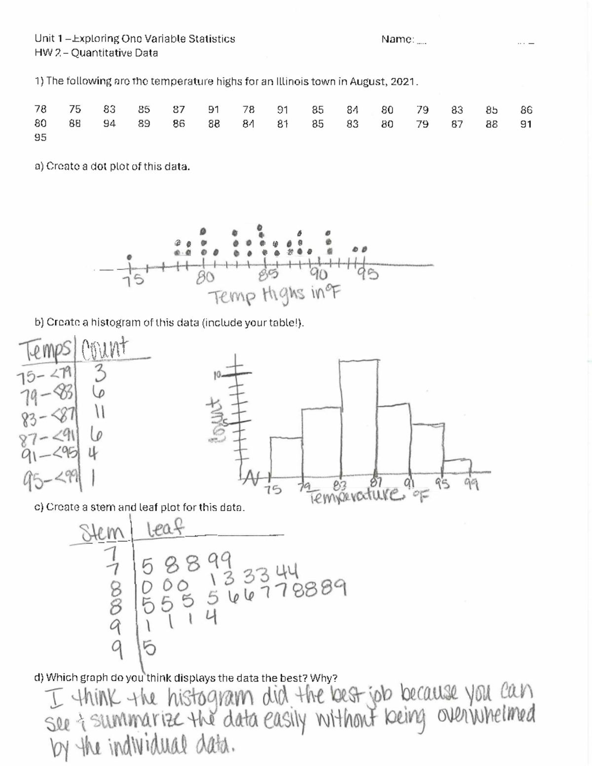 Unit 1: One variable statistics HW 2 - Quantitative data analysis - Studocu