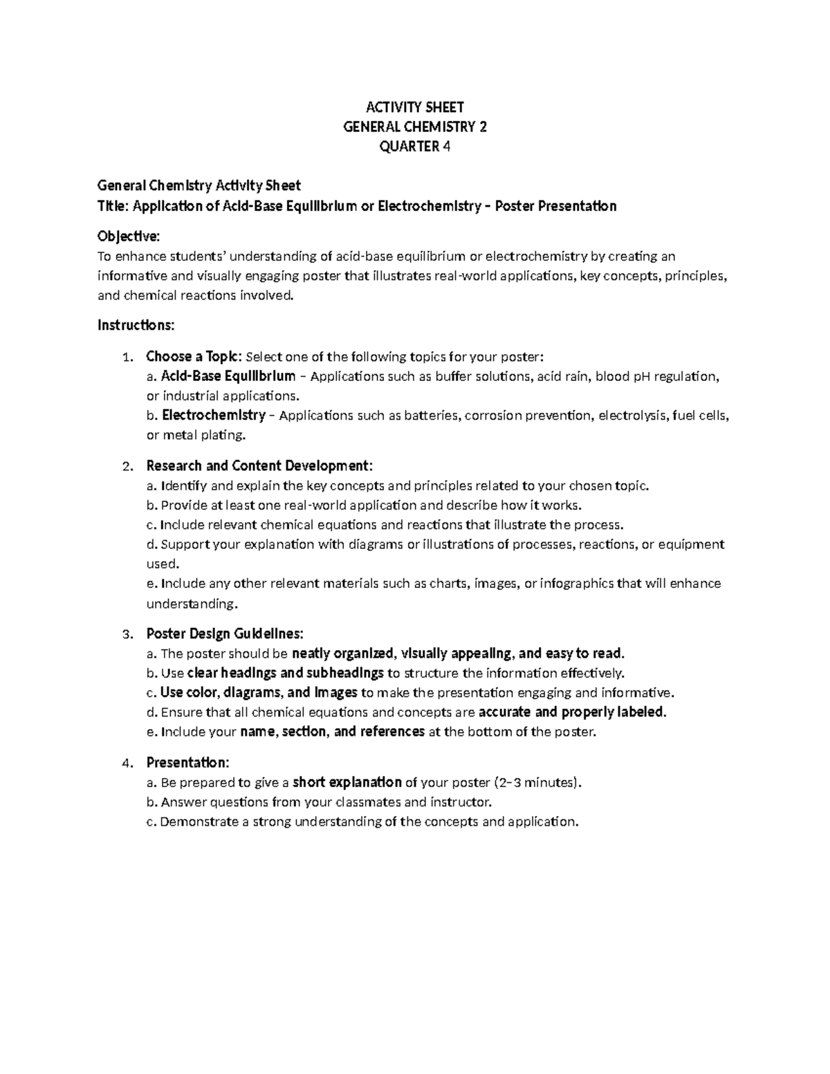 General Chemistry Activity Sheet Q4 - ACTIVITY SHEET GENERAL CHEMISTRY ...