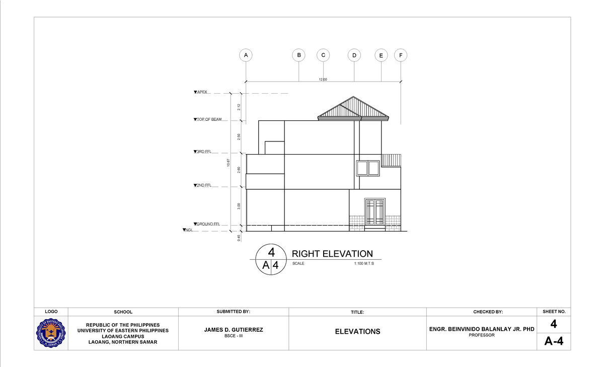 Right Elevation - APEX A B 12 C D E F 2ND FFL 3RD FFL TOP OF BEAM NGL ...