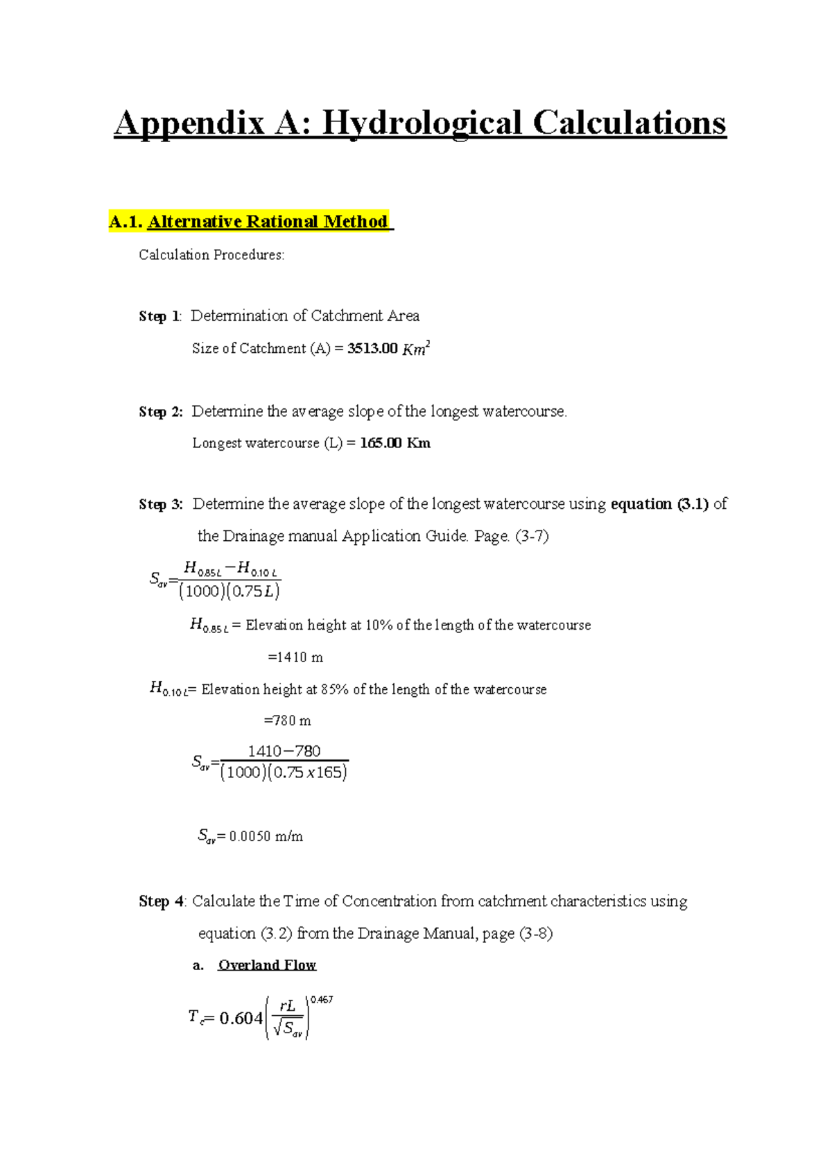 Appendix A: Hydrological Calculations and Rational Method Procedures ...