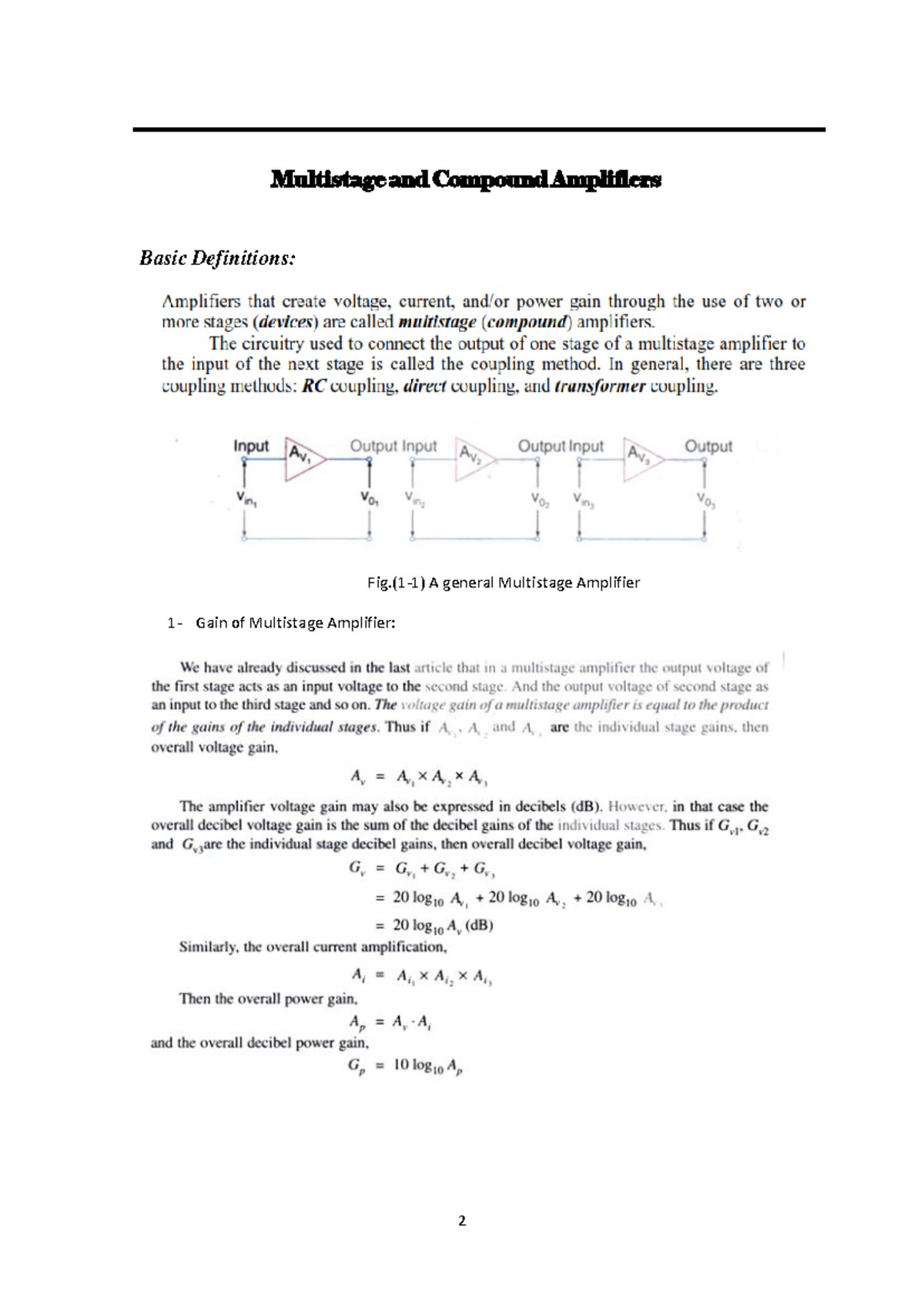 3-Multistage Amplifiers: An In-Depth Study of Coupling Methods - Studocu