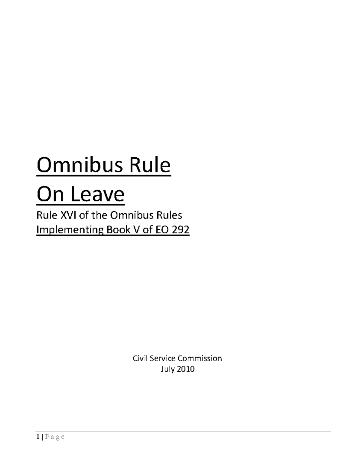 Omnibus Rules on Leave (Rule XVI) - CSC Guidelines 2010 - Studocu
