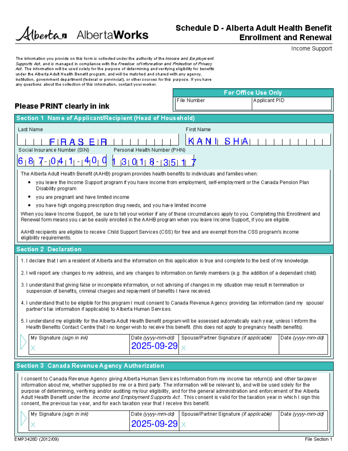 AAHB Enrollment & Renewal Form for Alberta Adult Health Benefits - Studocu
