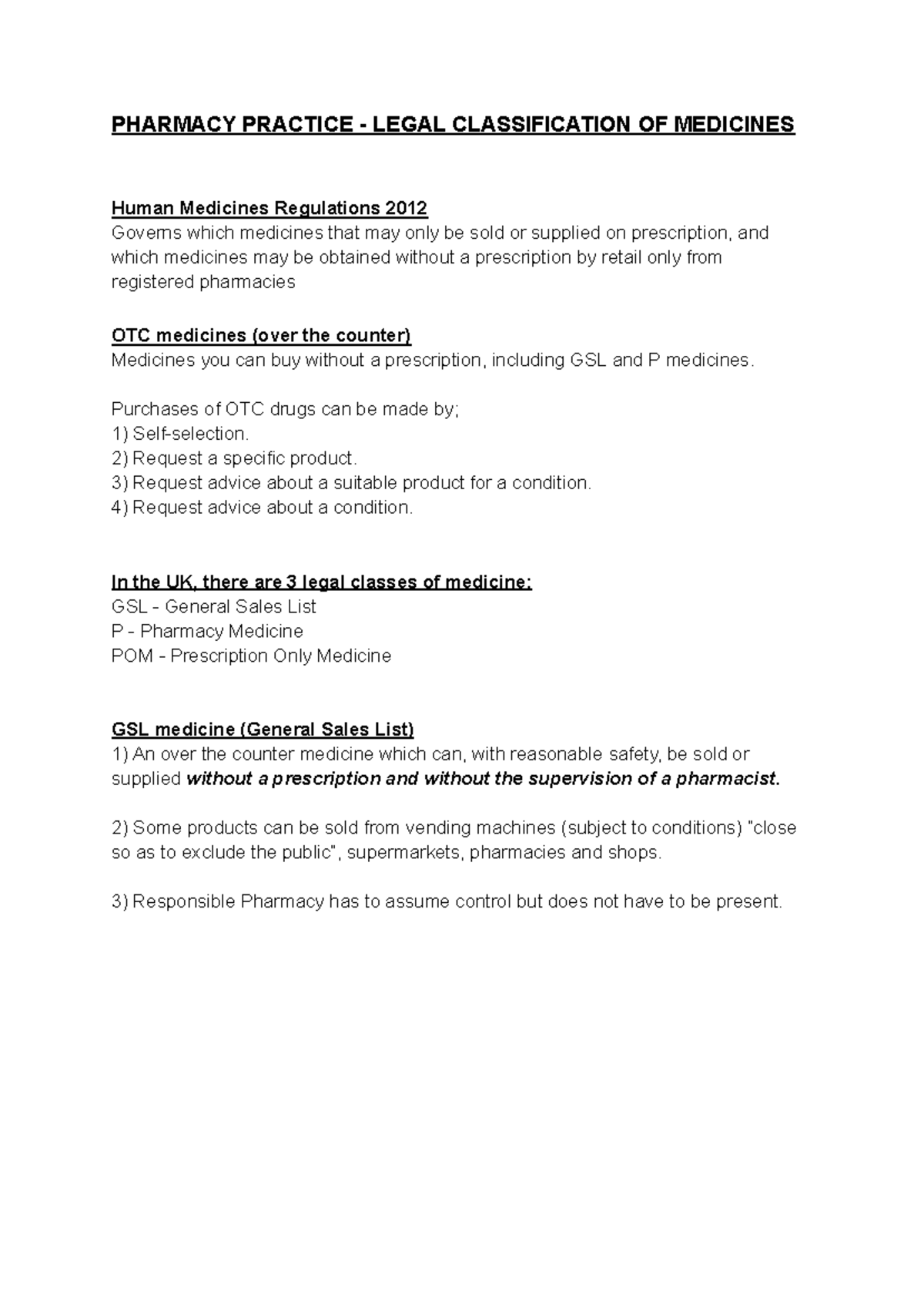 Legal Classification OF Medicines - PHARMACY PRACTICE - LEGAL ...