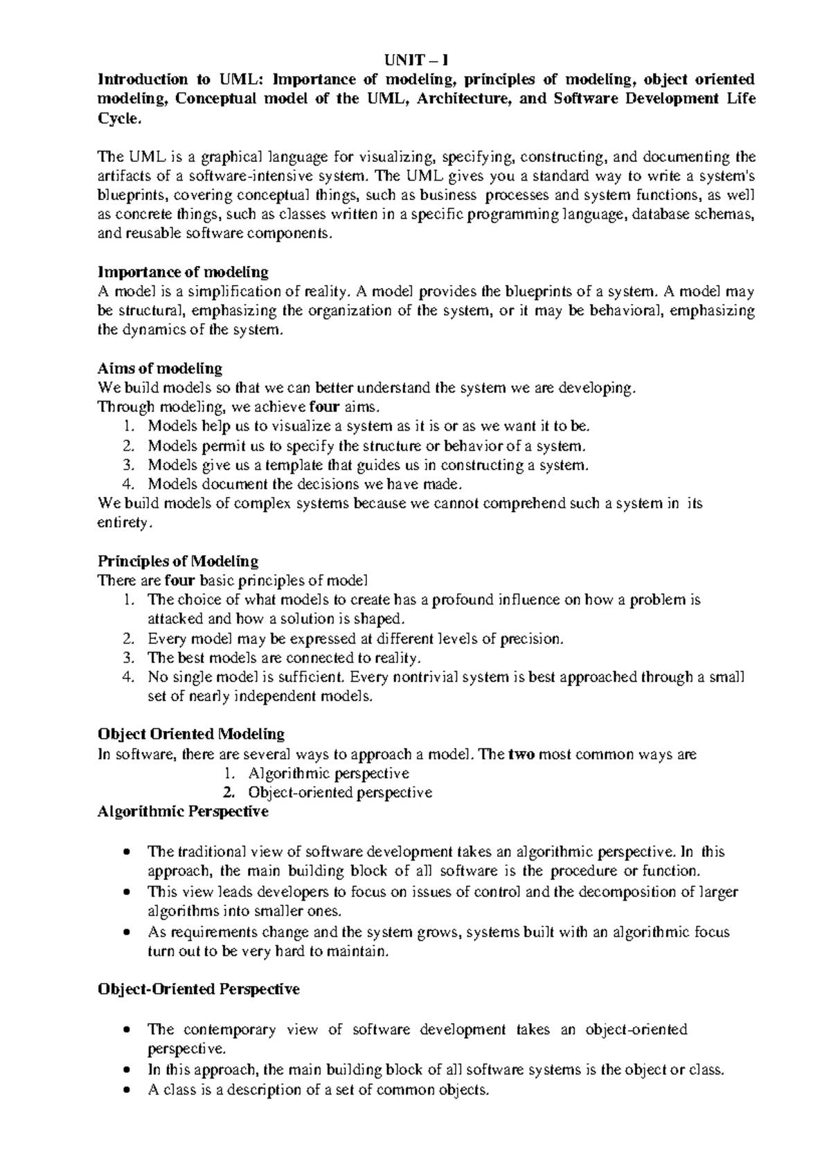OOAD Notes 2 - cdcs - UNIT – I Introduction to UML: Importance of ...