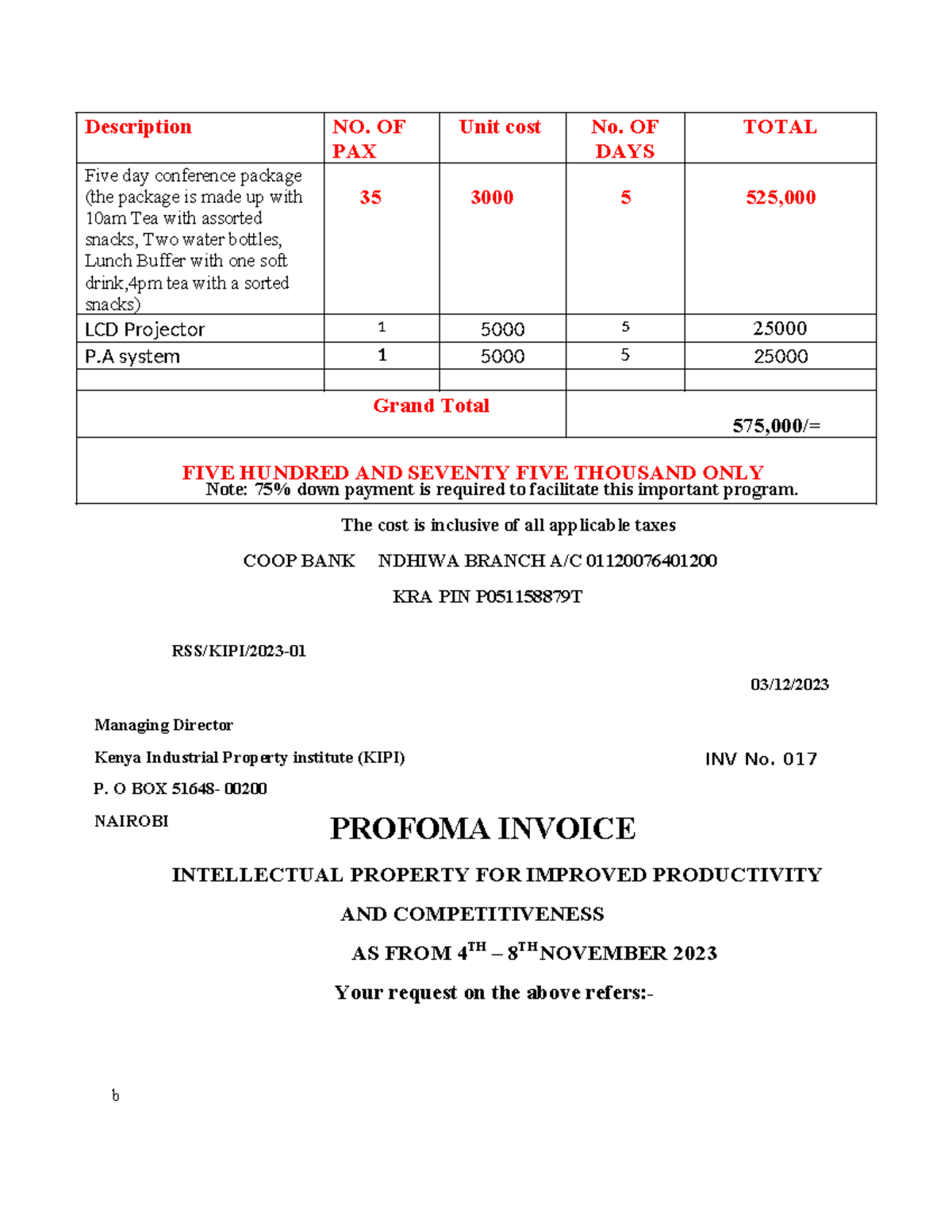KIPI Invoice: Conference Package for Improved Productivity Nov 2023 ...