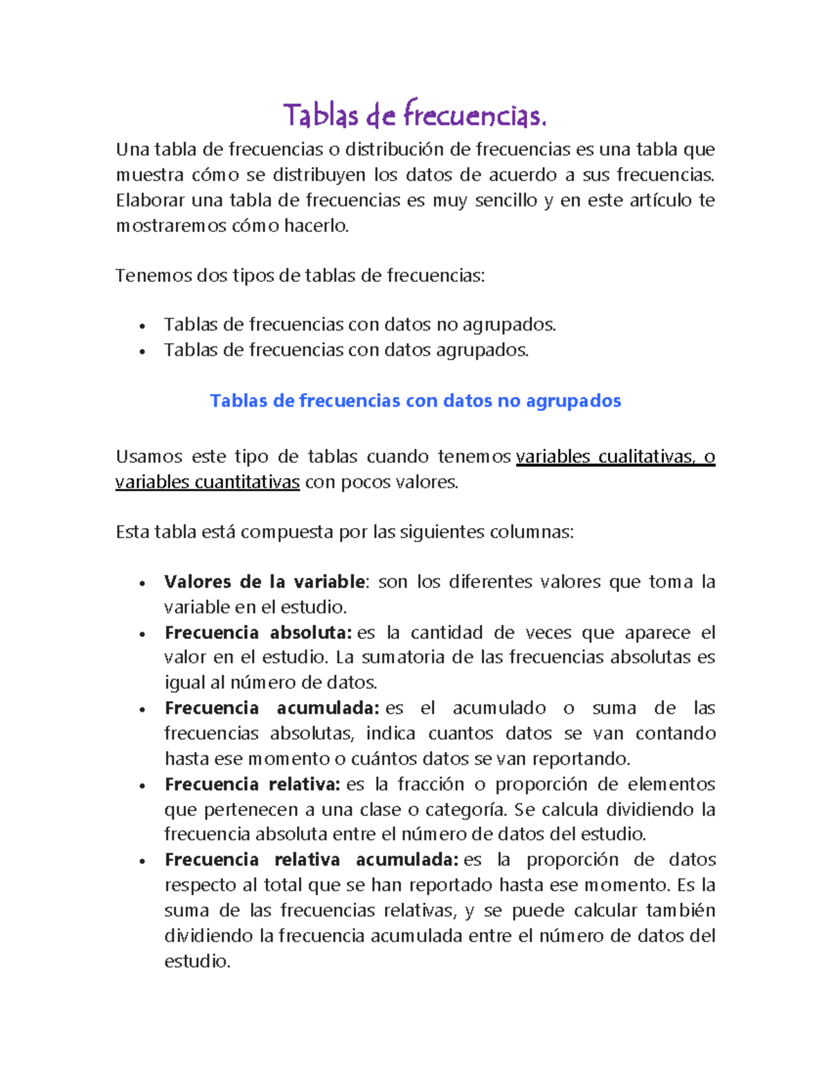 Tablas de Frecuencias: Guía Práctica y Ejemplos (Estadística) - Studocu