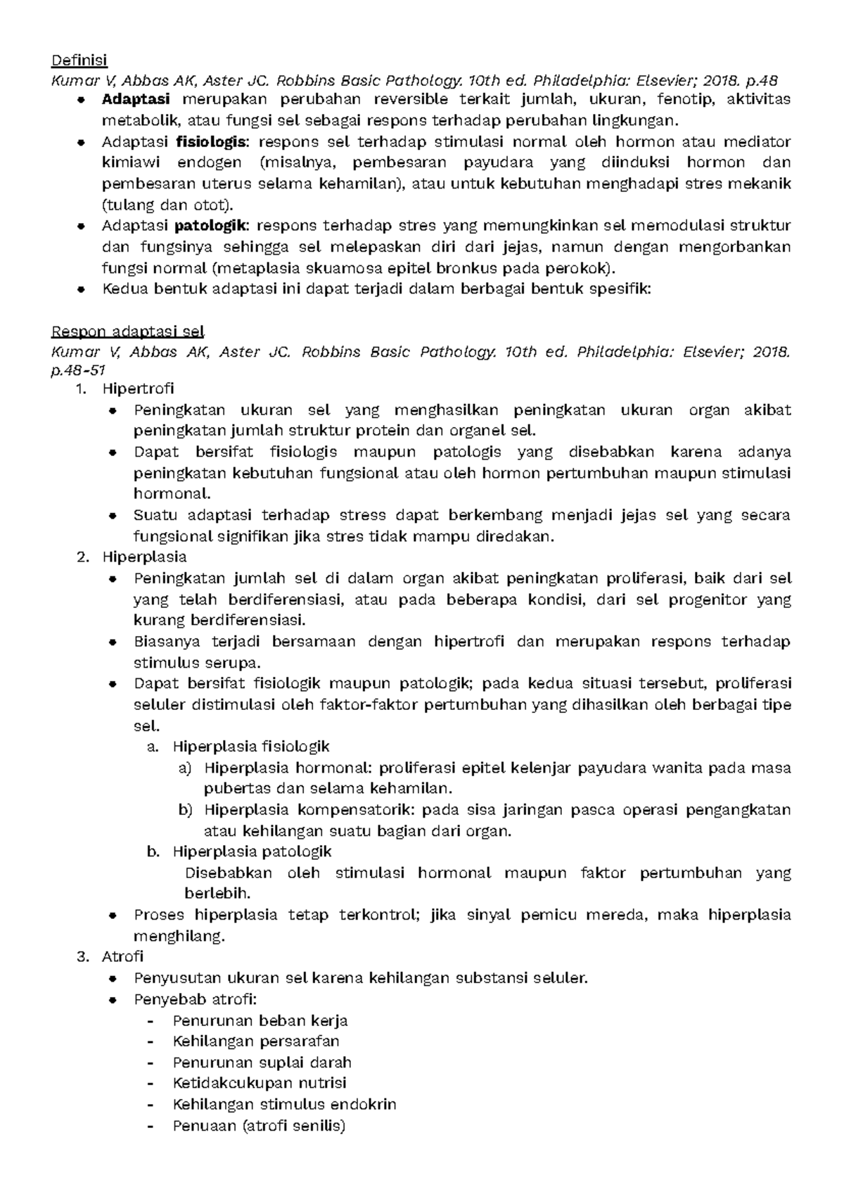 Adaptasi Sel: Memahami Proses Hipertrofi, Hiperplasia, dan Atrofi - Studocu