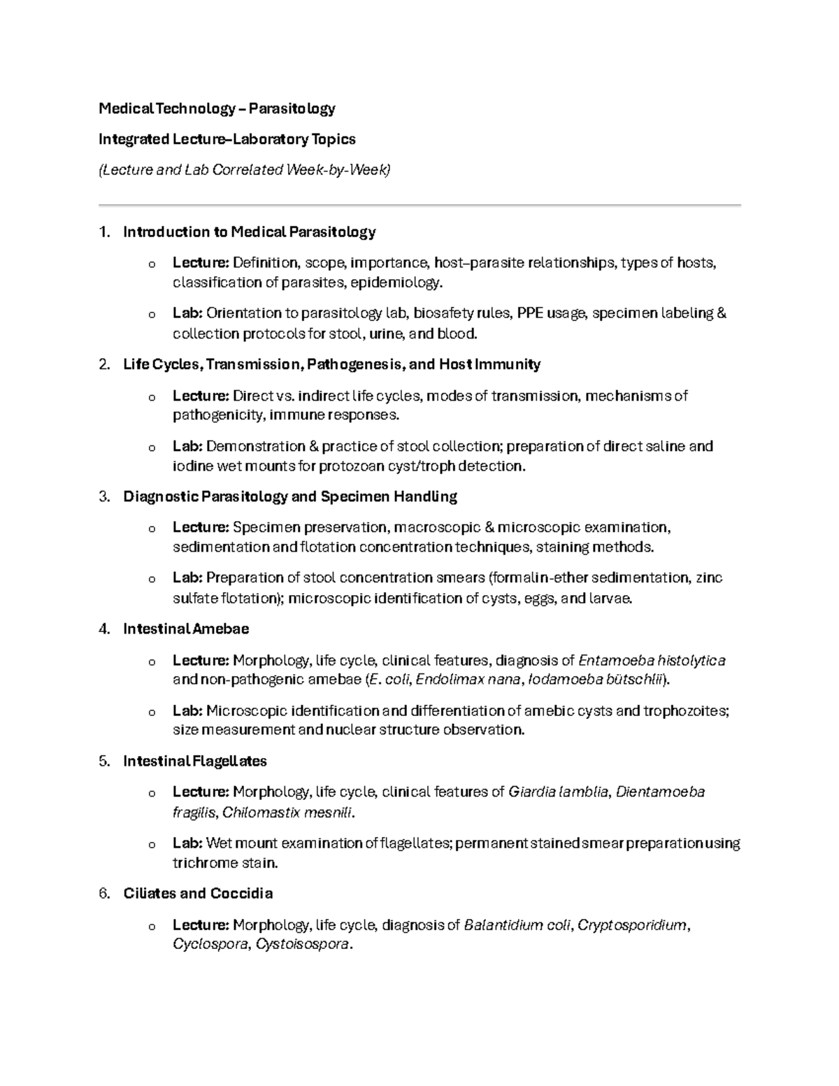 Medical Technology Parasitology (Lecture & Lab Notes) - Studocu
