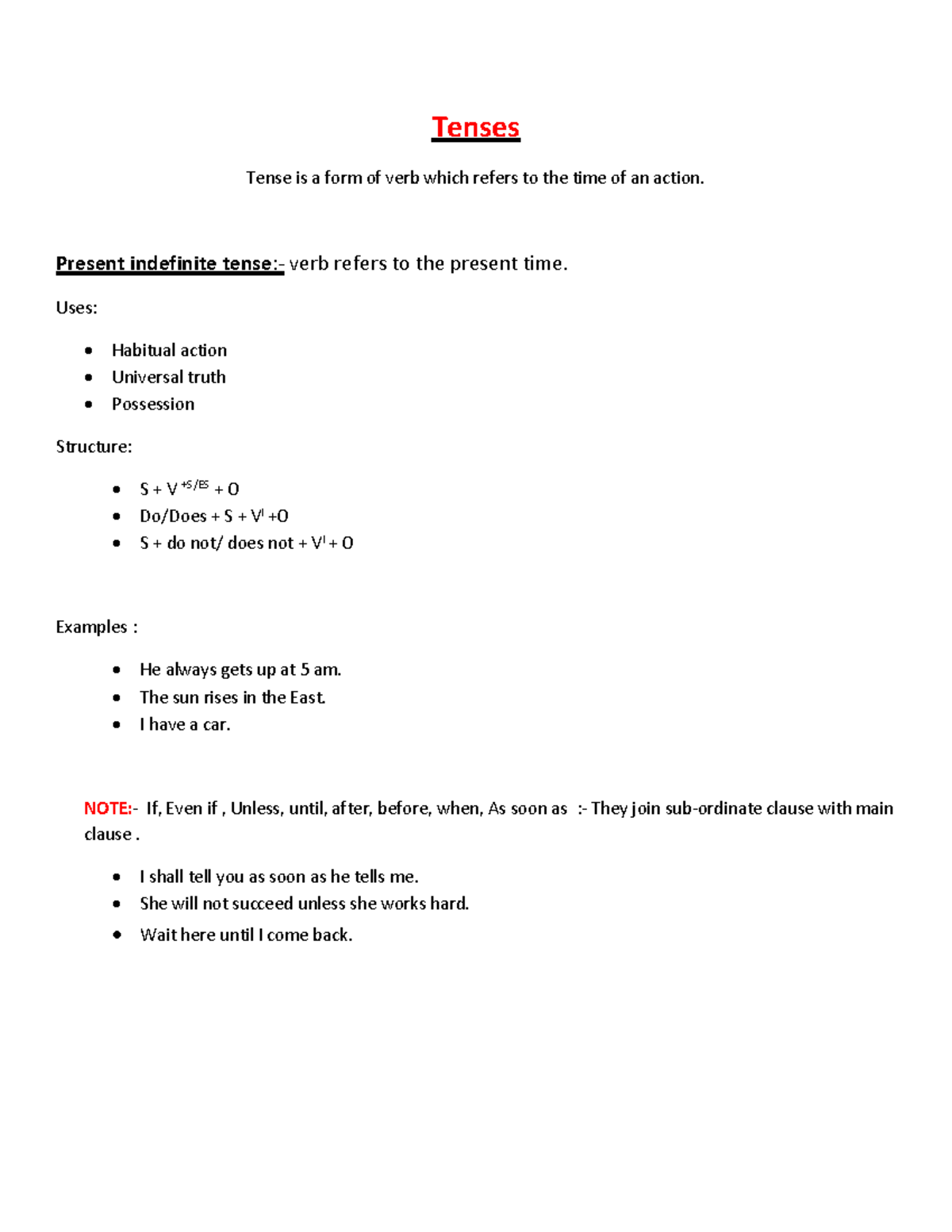 Tenses Overview - English Grammar Notes (Course Code: Fgtyuiiii) - Studocu
