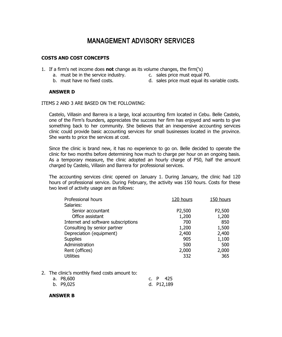 MANAGEMENT ADVISORY SERVICES (MAS) REVIEWER: COSTS & CONCEPTS - Studocu