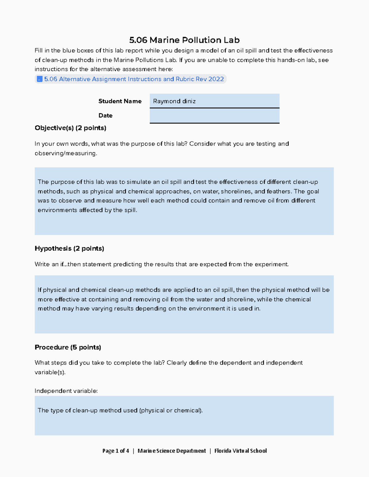 Copy of 5.06 Lab Report Template Rev 2022 - 5 Marine Pollution Lab Fill ...