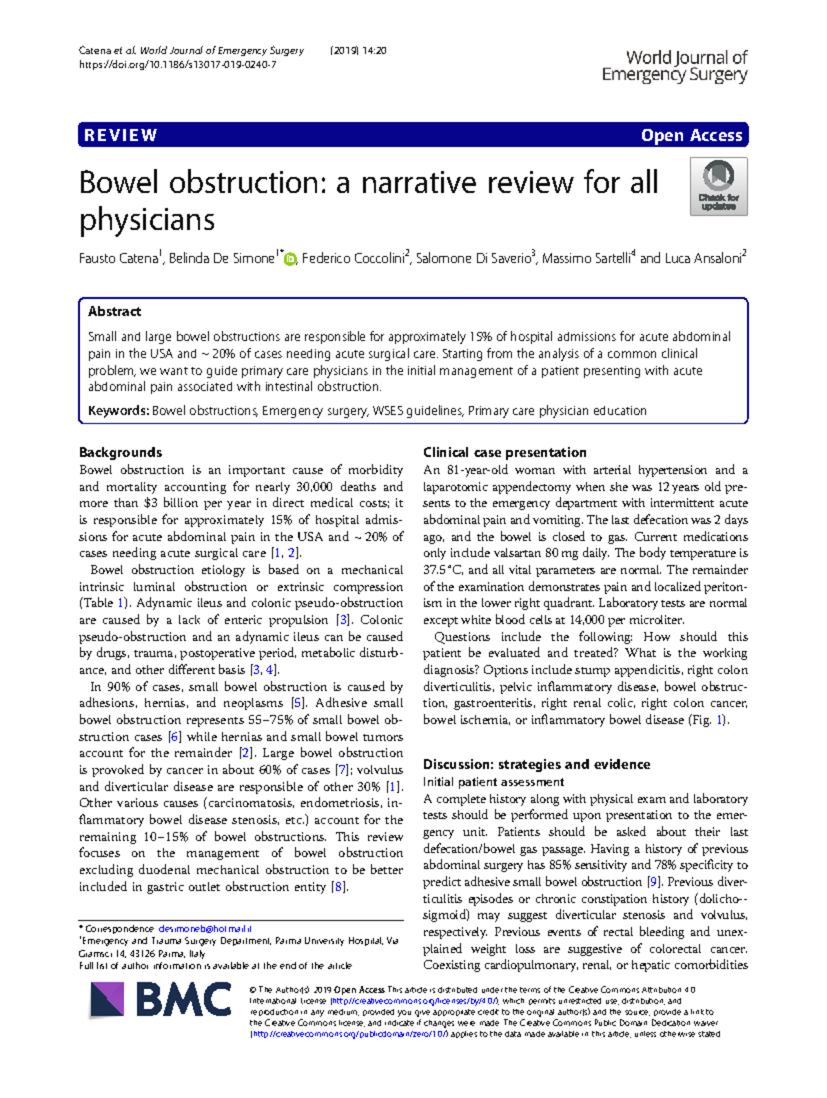 GPC WSES 2019: Comprehensive Review on Bowel Obstruction Management ...
