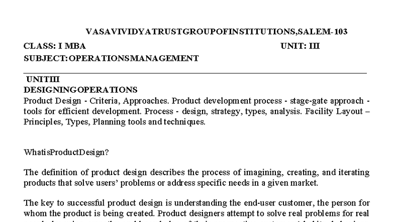 I MBA Operations Management: Designing Operations & Product Development ...