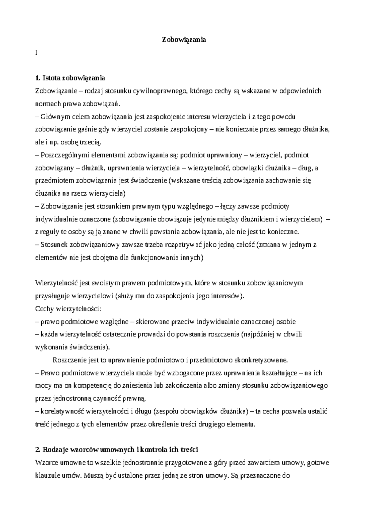 Zoby 25 zagadnień - Zobowiązania I Istota zobowiązania Zobowiązanie ...
