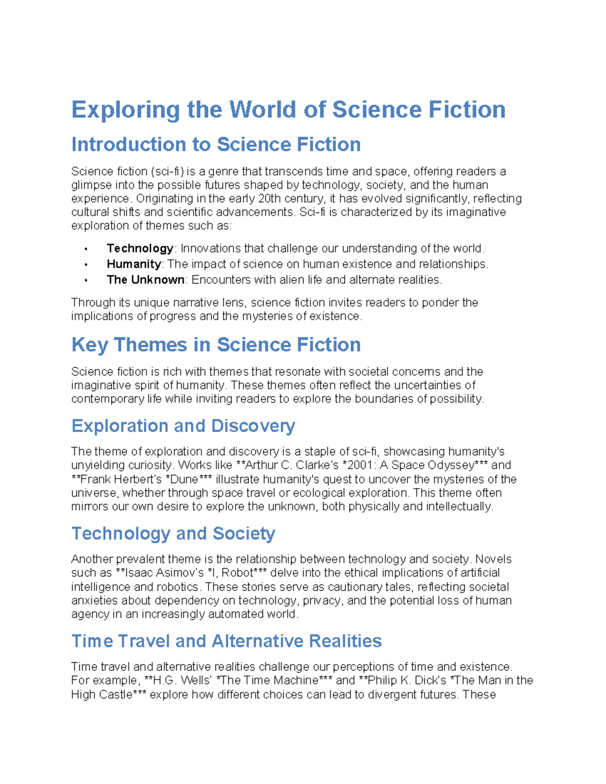 Exploring the World of Science Fiction - Exploring the World of Science ...