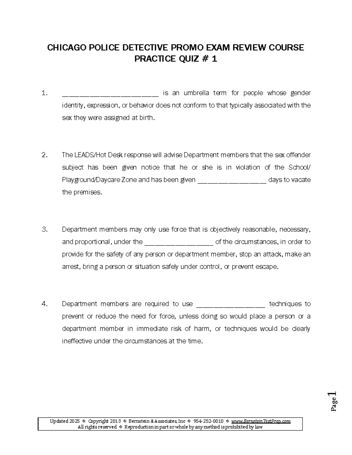 Chicago Police Detective Promo Exam Review Course: Practice Quiz 1 ...