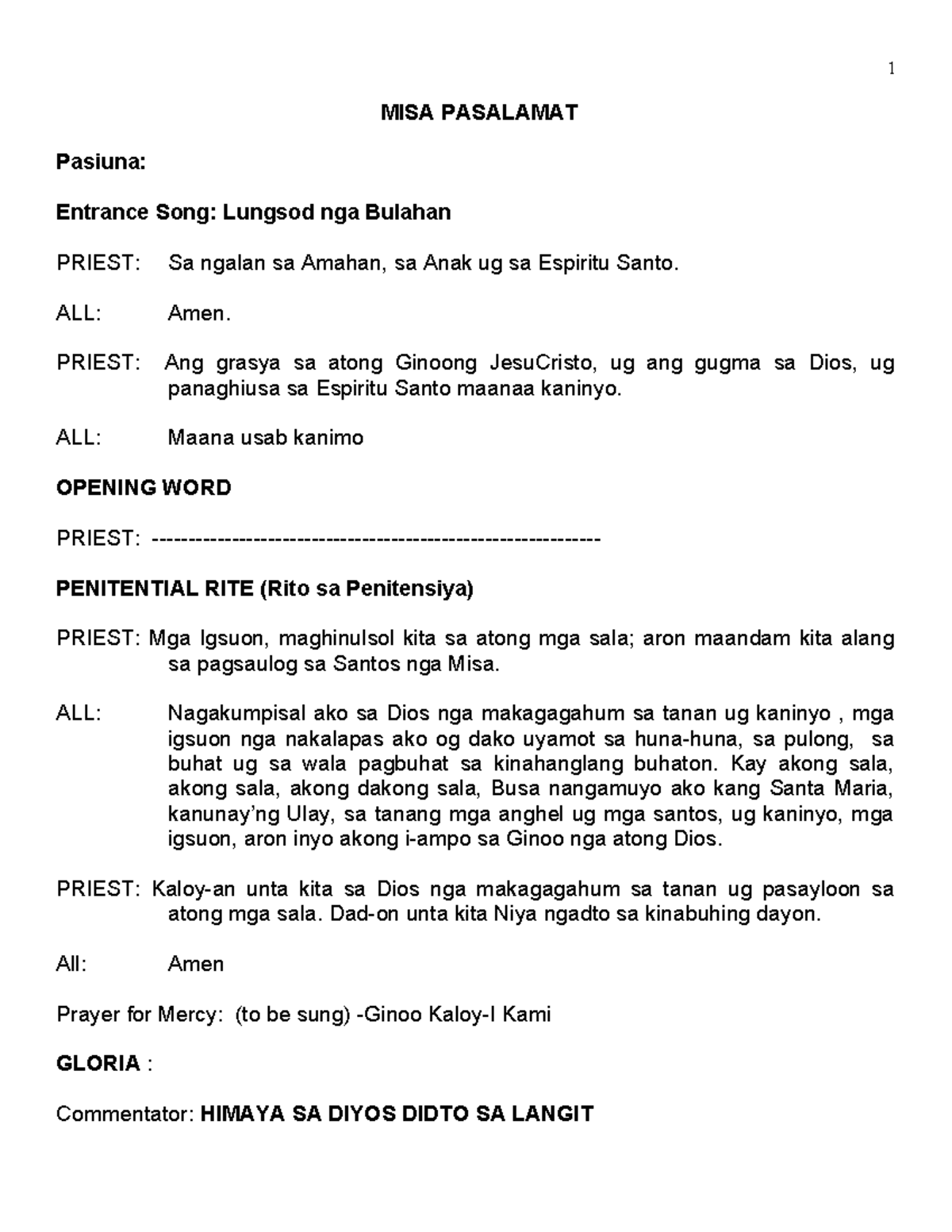 Baccalaureate-Mass-Bisaya Final Misa Pasalamat Program Guide - Studocu