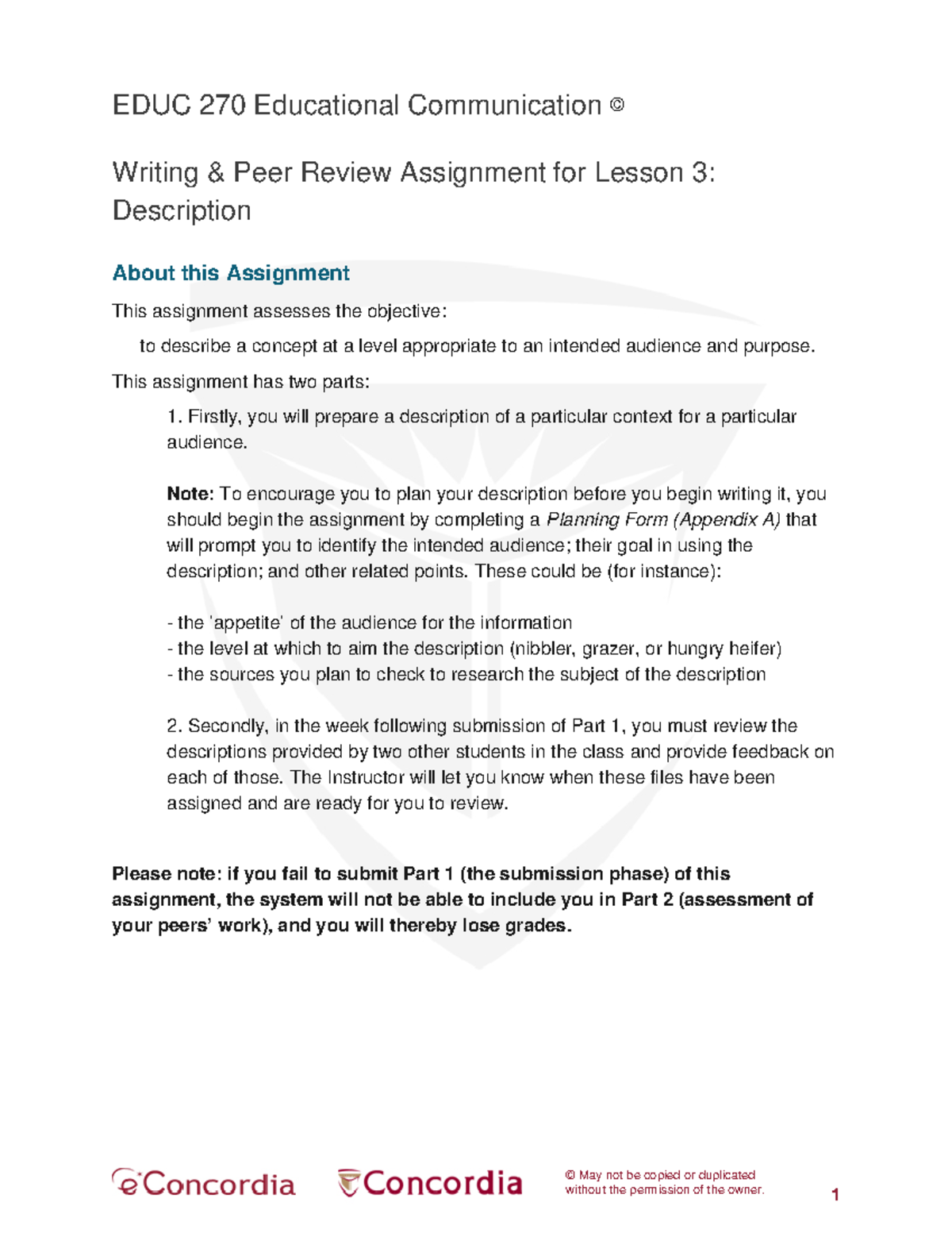 EDUC 270 Lesson 3: Peer Review Assignment Description Instructions ...