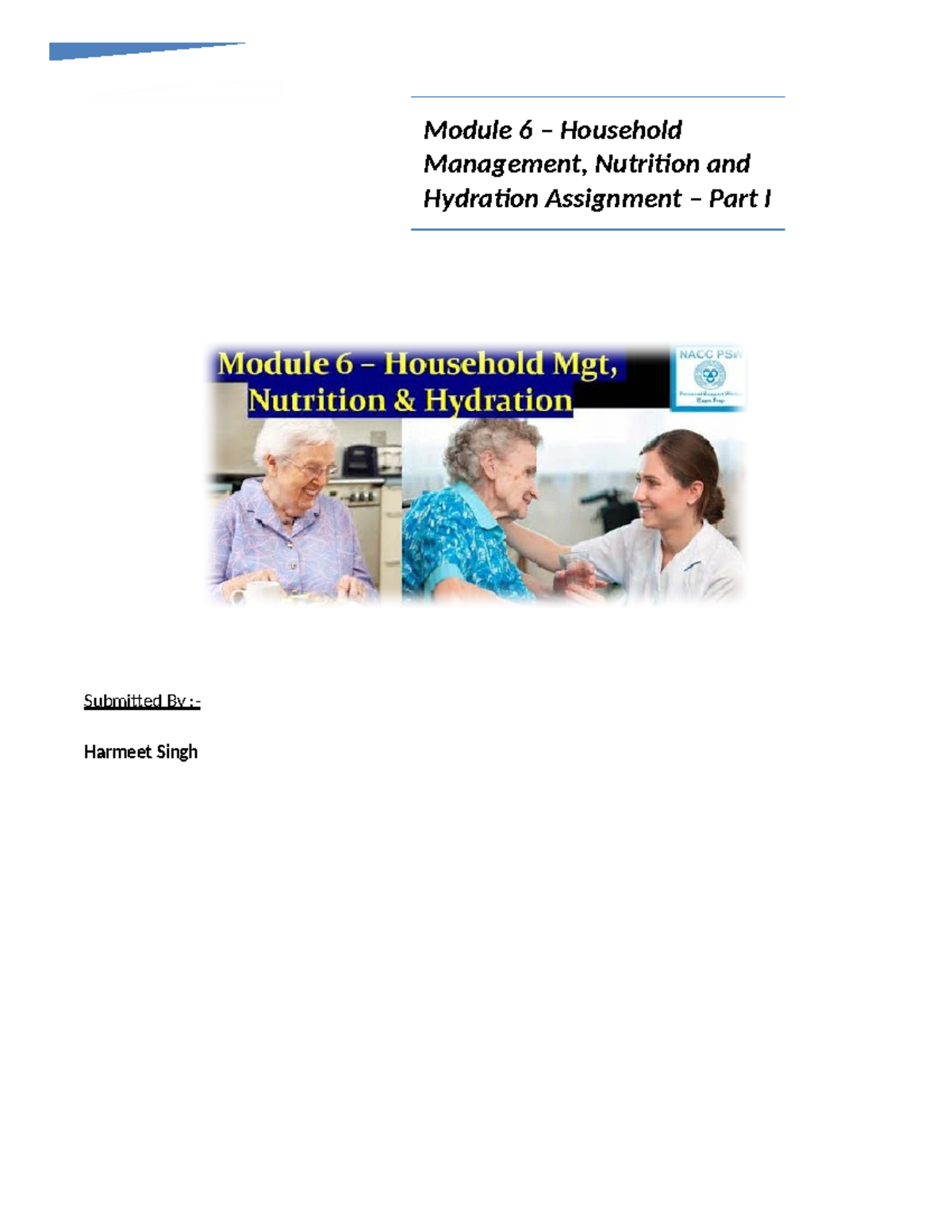 Module 6 Assignment: Household Management, Nutrition & Hydration ...