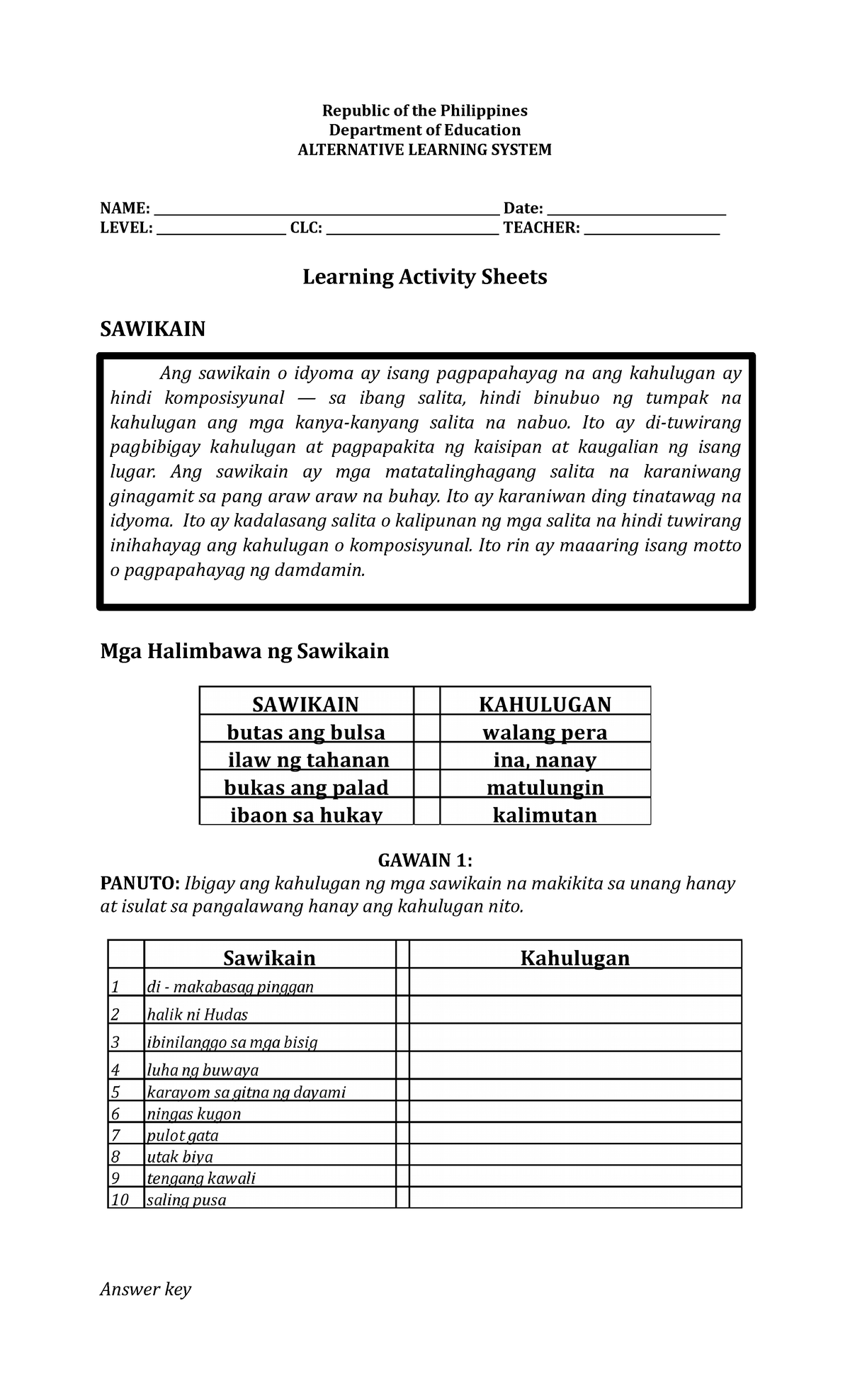 LS-1- Sawikain - for als - Republic of the PhilippinesDepartment of ...