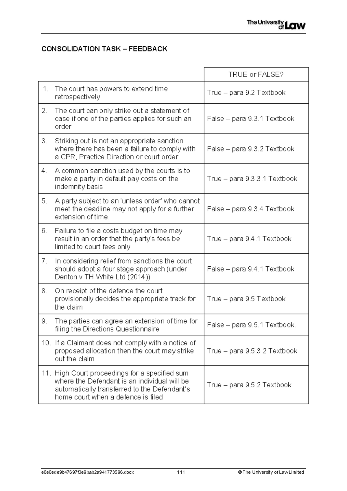 Consolidation Task Feedback: True or False? (Course Code: 2526 dis u08 ...