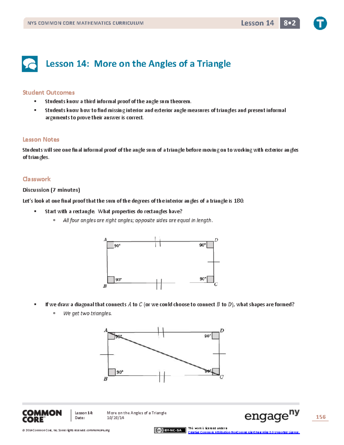 NYS COMMON CORE MATHEMATICS CURRICULUM G8 M2 T14: Angles of a Triangle ...