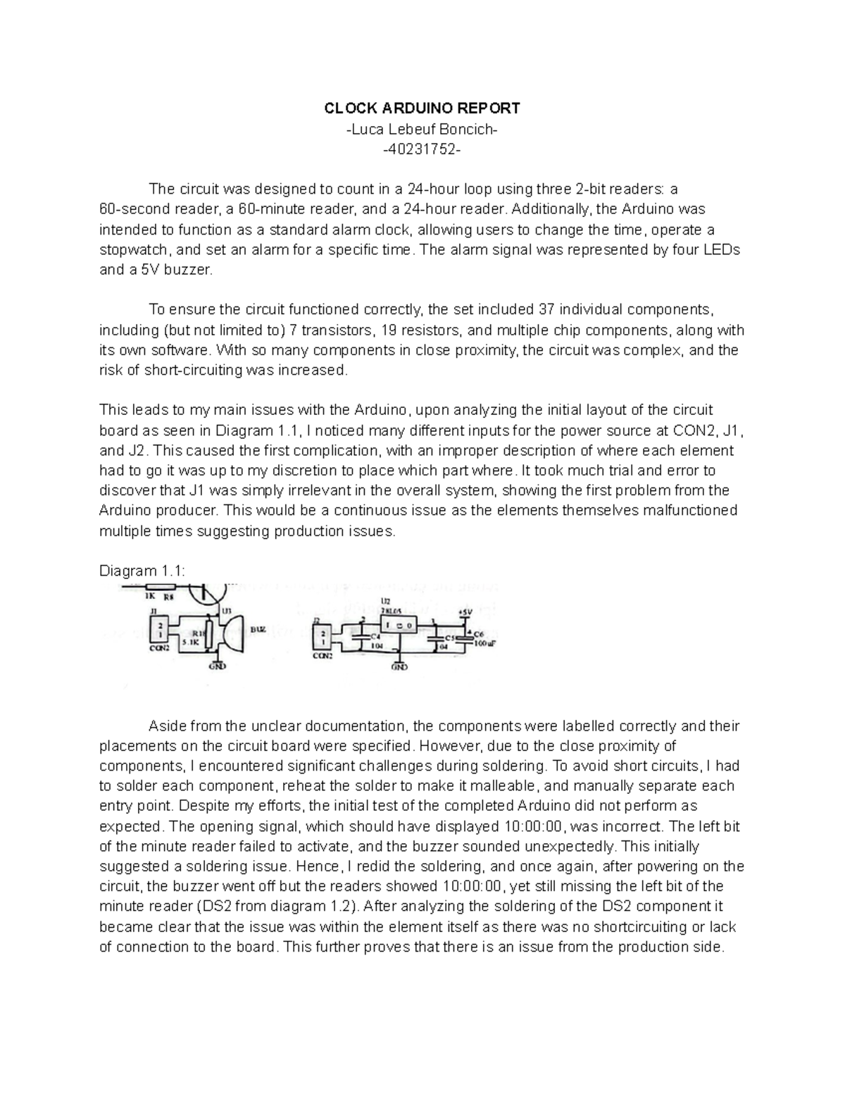Arduino Report for class project - CLOCK ARDUINO REPORT -Luca Lebeuf ...