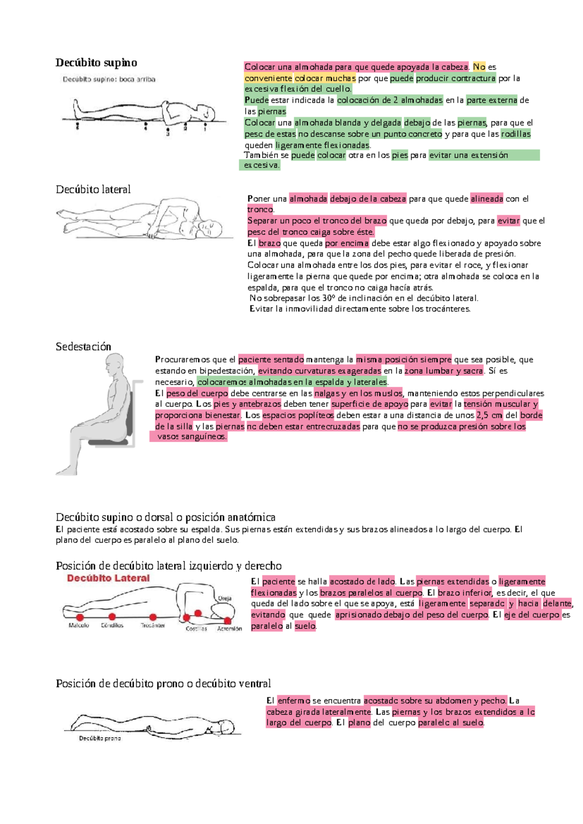 Posiciones de Decúbito y Sedestación en Pacientes: Guía Práctica - Studocu
