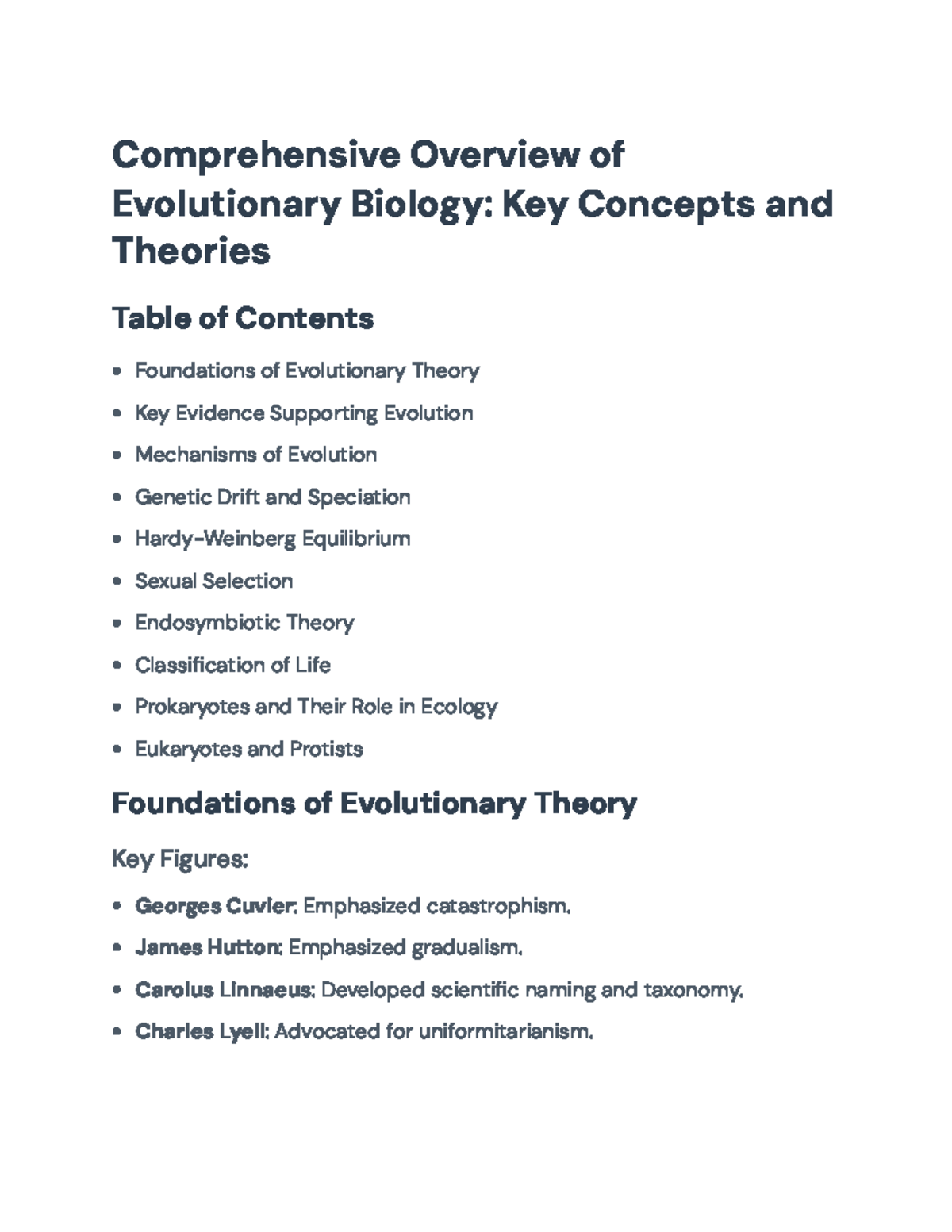 Evolutionary Biology (BIO101): Key Concepts and Theories Summary - Studocu